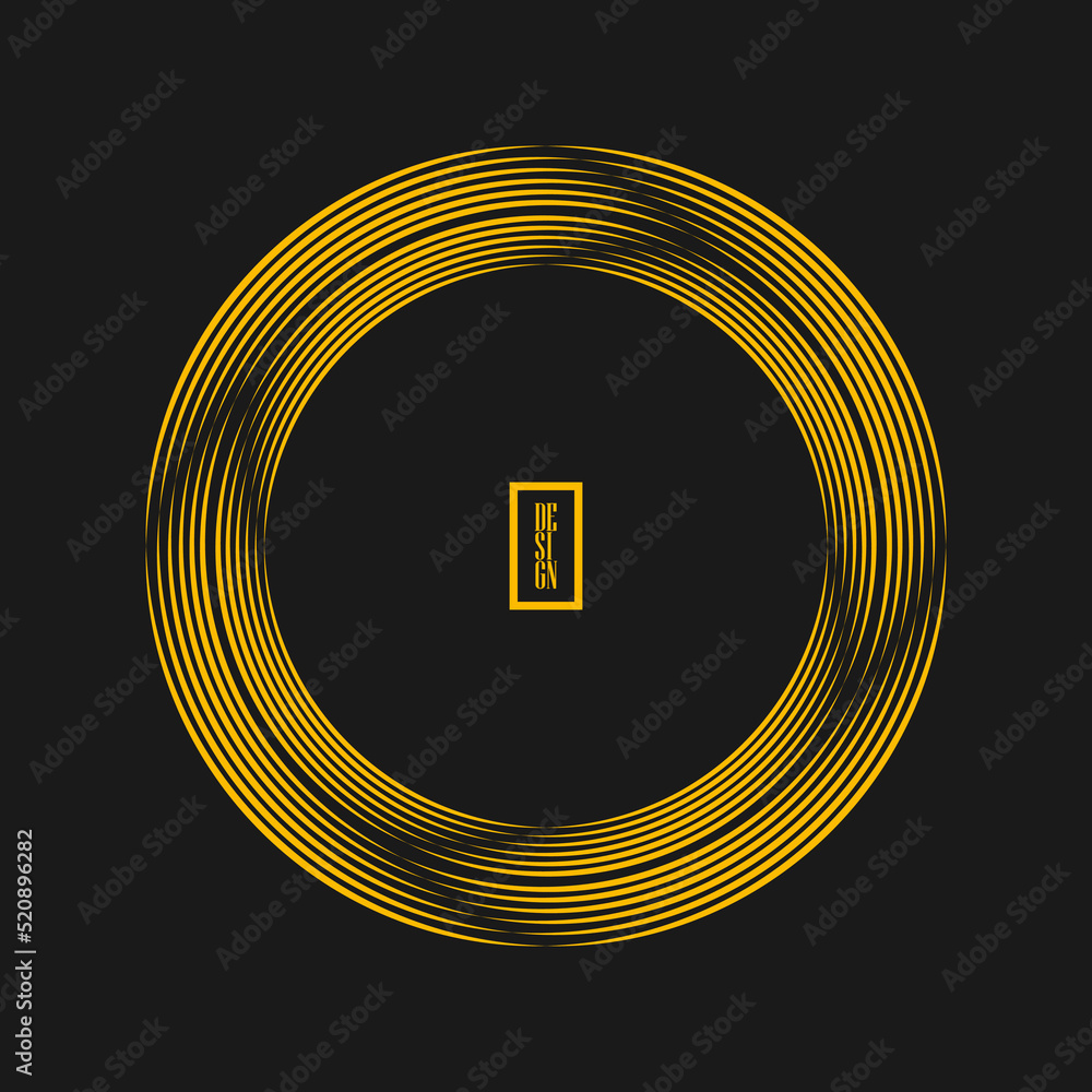 Abstract yellow lines in round form. Geometric art. Segmented circle ...