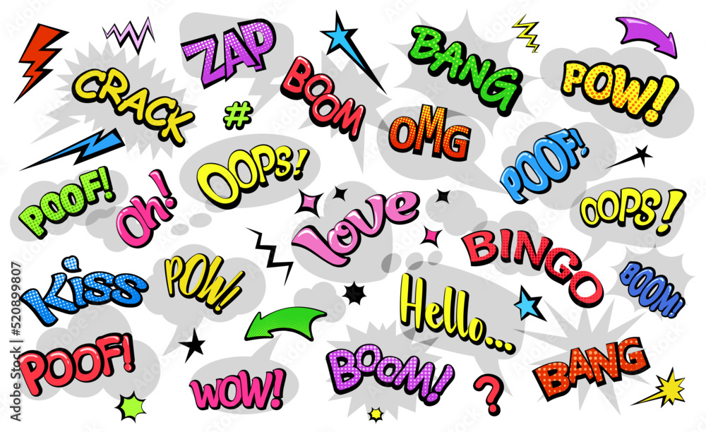 Comic colored speech bubbles with text. Comic background in Pop Art ...