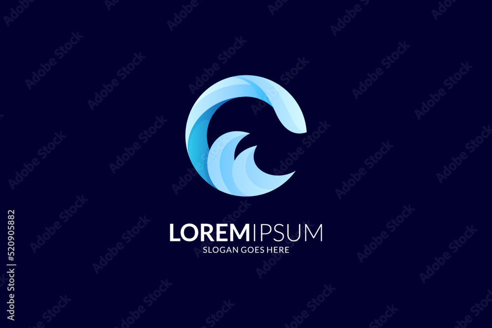 Letter C and Wave design logo in circle with blue color gradient Stock ...