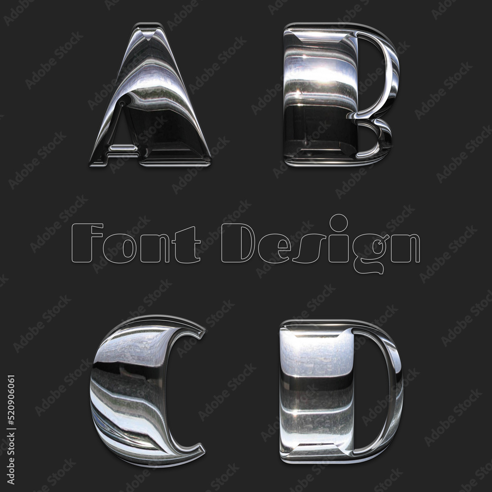Alphabet letter set with shiny metal texture (chrome, steel, silver ...