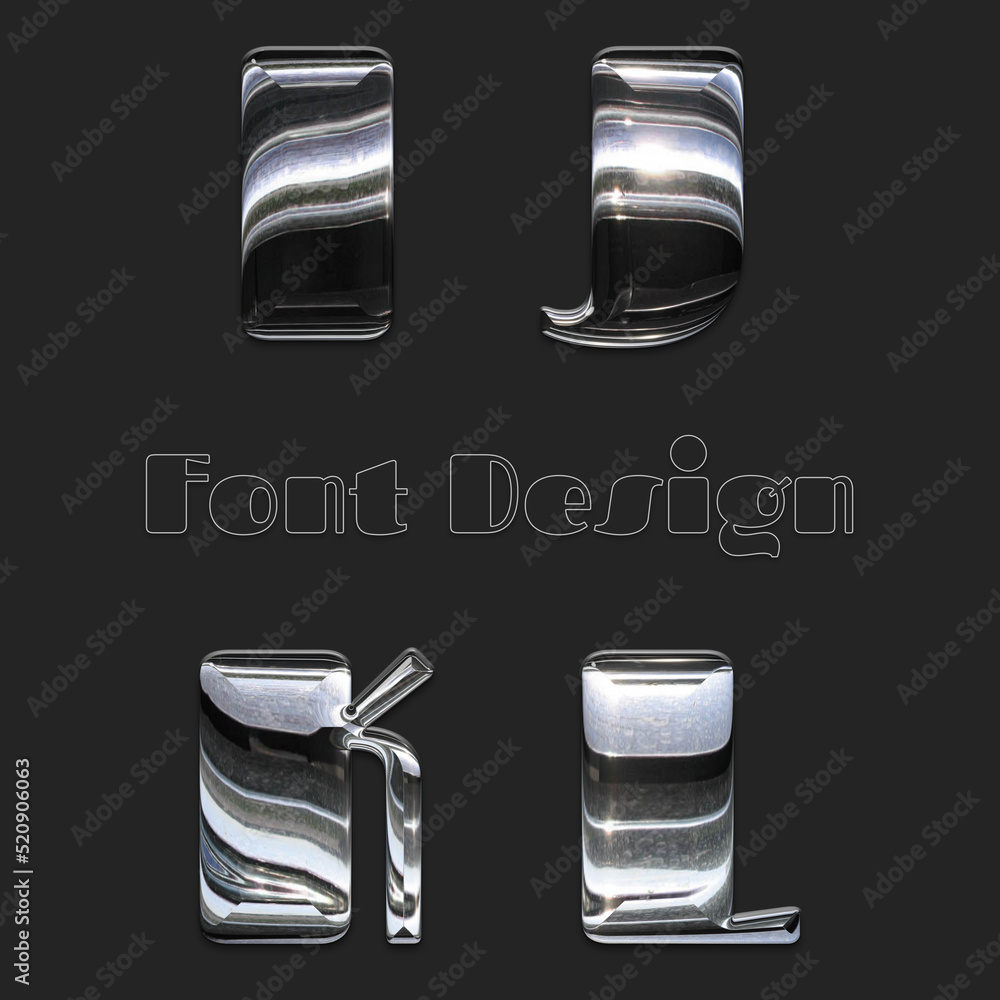 Alphabet letter set with shiny metal texture (chrome, steel, silver ...