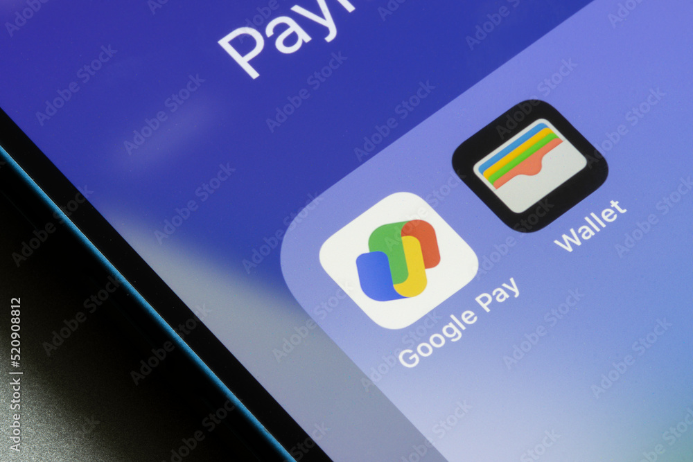 Portland, OR, USA - Aug 1, 2022: Google Pay and Apple Wallet app icons ...