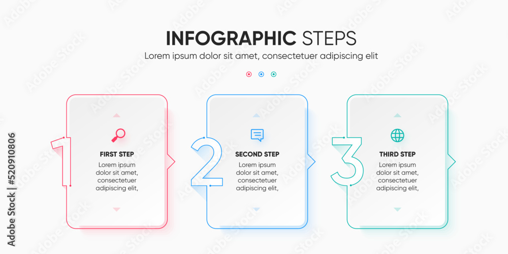 3 steps line infographic. Simple and colorful presentation design with ...