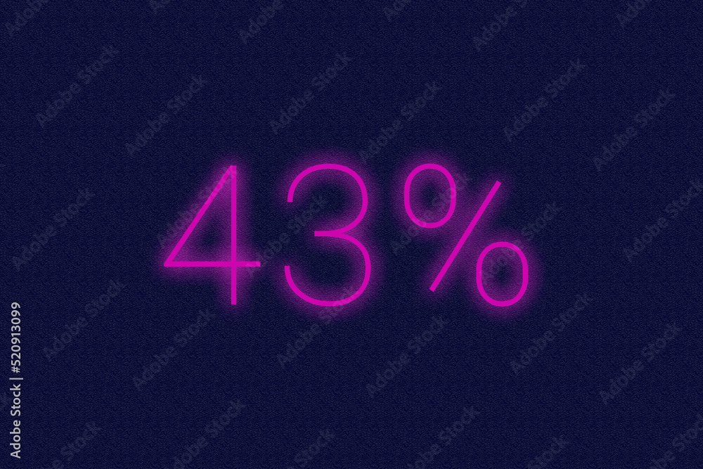 43% percent logo. forty-three percent neon sign. Number forty-three on ...