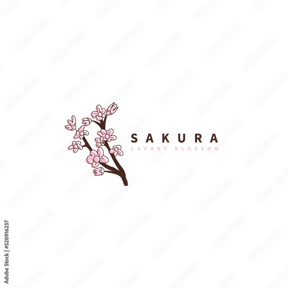 Sakura japanese flower logo design, cherry blossom vector illustration ...