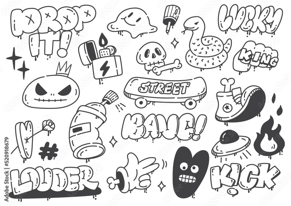 Set of hand drawn graffiti doodle vector illustration vector de Stock ...