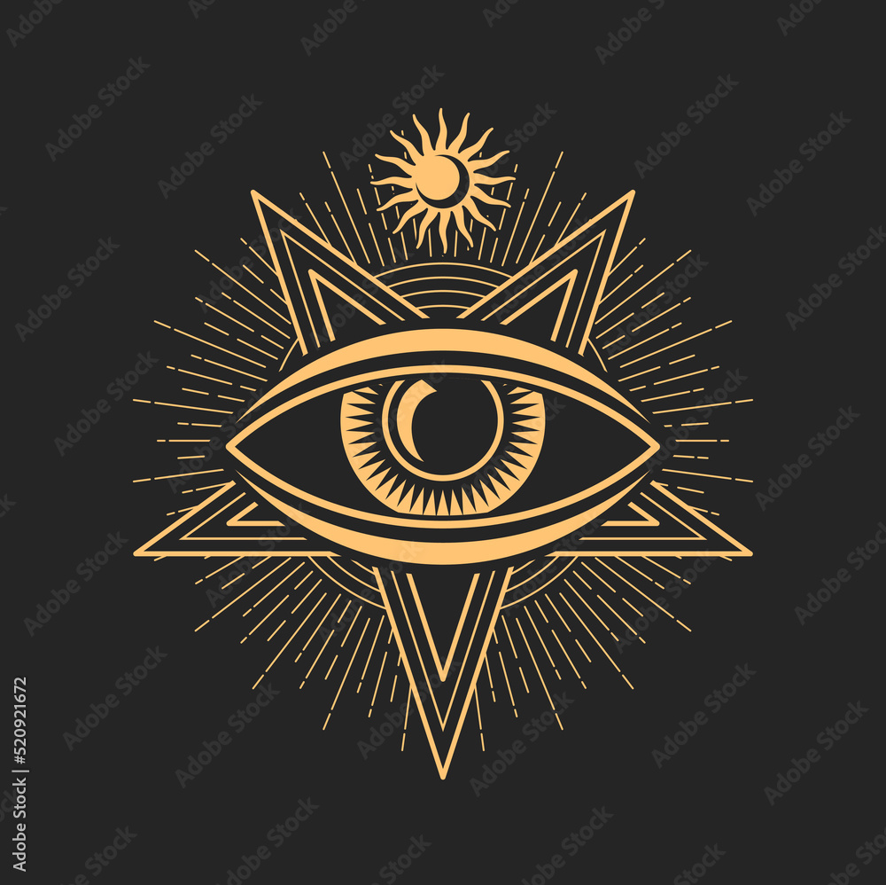 Occult eye and star, isolated tattoo esoteric symbol, magic tarot sign ...