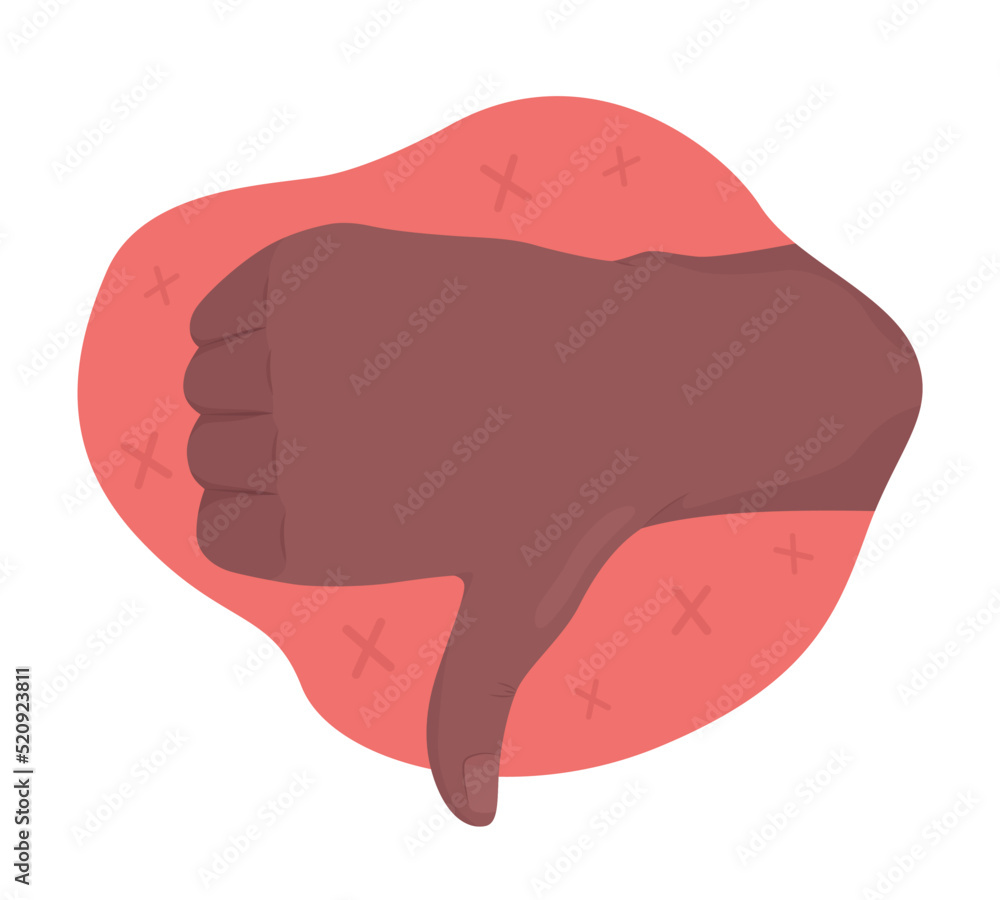 Negative assessment 2D vector isolated illustration. Thumbs down flat ...