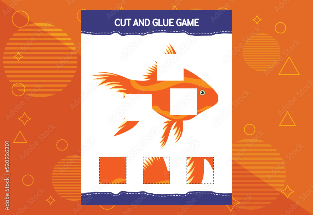 Cut and glue game for kids with fish. Cutting practice for preschoolers ...