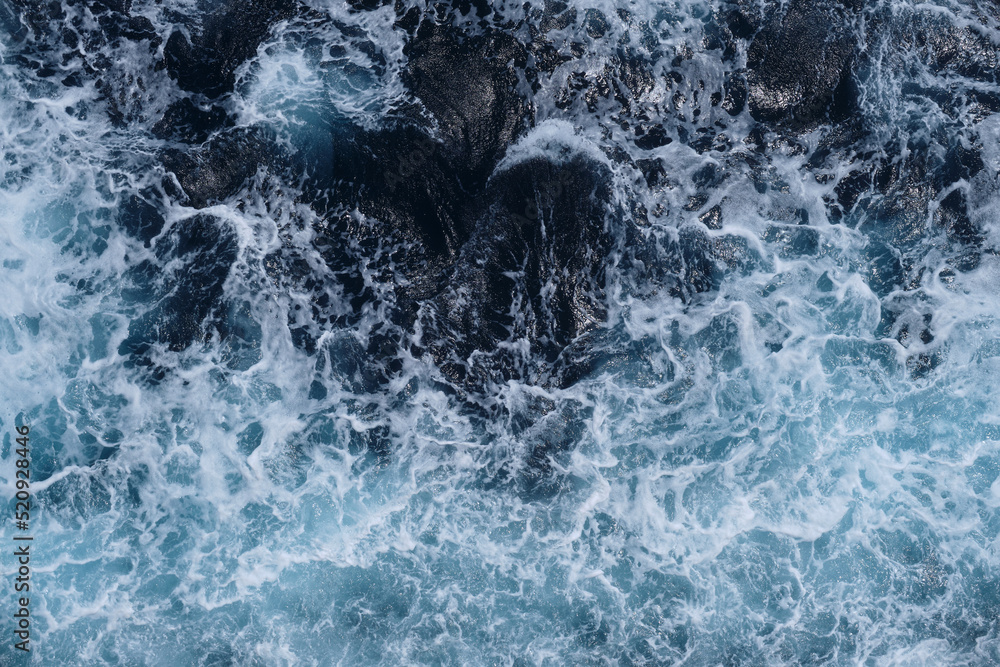 Cruise liner sea trail. Deep ocean top view. White water wave ...