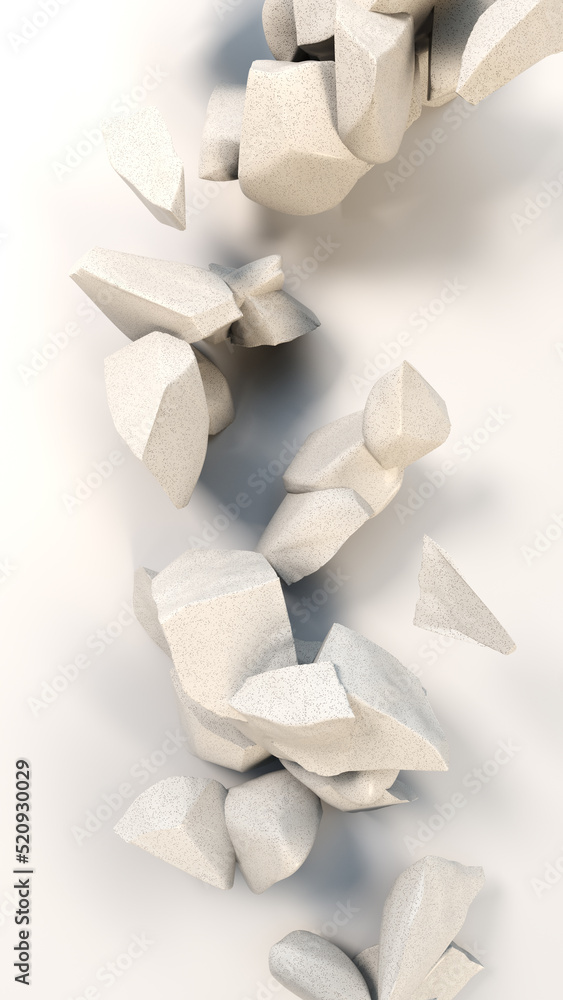 pieces of rock wall hanging in the air on white background ...