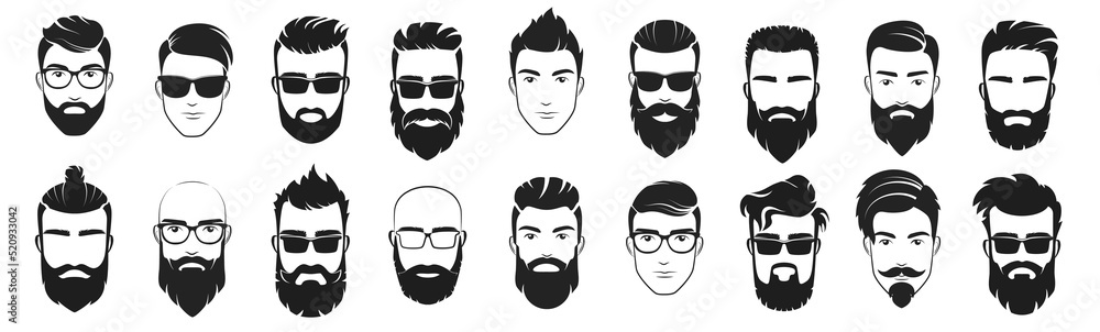 Handsome face man beard man emblems icons. Set of vector bearded ...