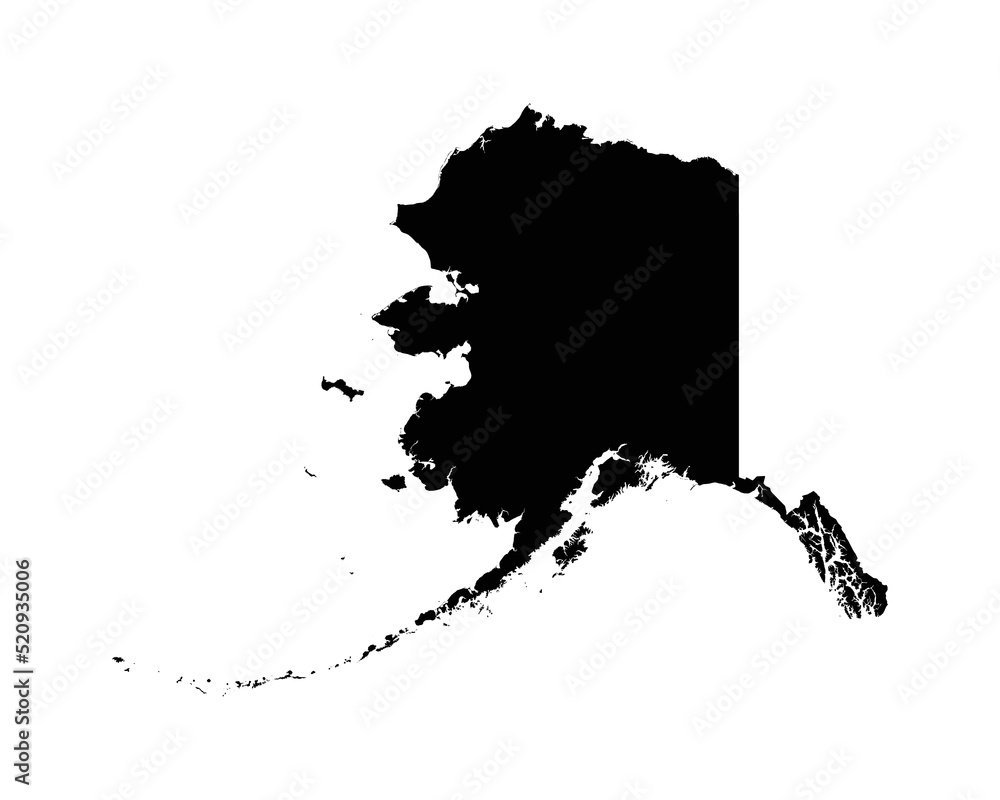 Alaska US Map. AK USA State Map. Black and White Alaskan State Border ...