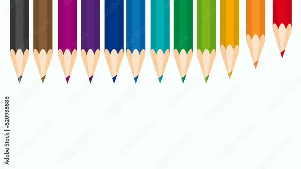 Color pencils set. Row wooden on white background. Crayons. Animated ...