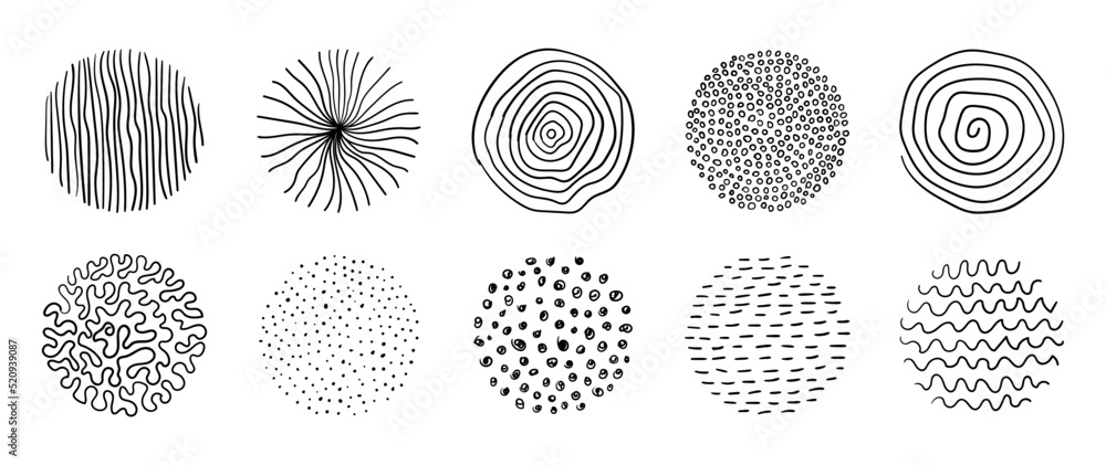 Circle doodle hand drawn textures. Vector abstract artistic scribbles ...