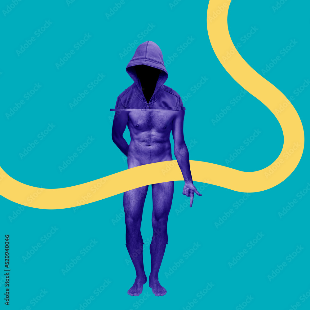 Art collage composition, glitched male body with hoodie. Alternative ...