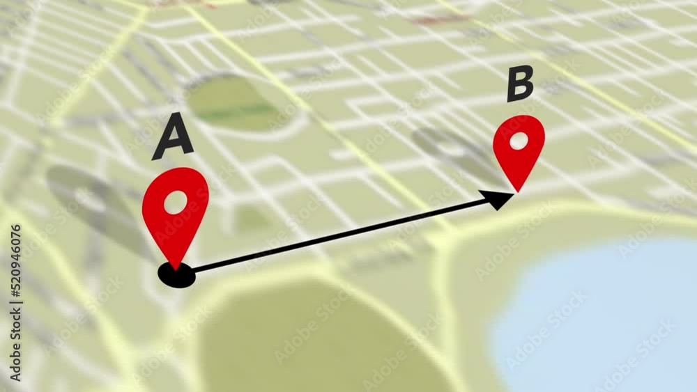 Travelling quickest from point A to B animation on a street map with roads Stock Video | Adobe Stock