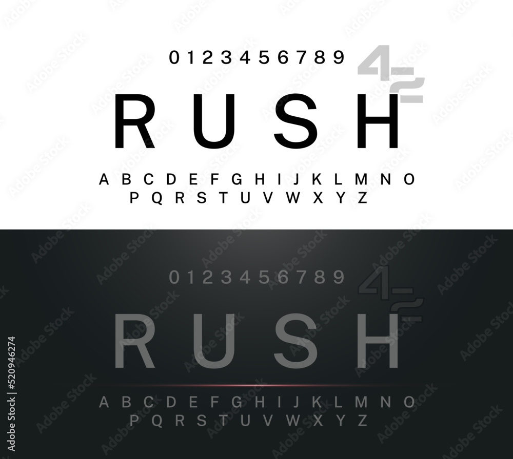 RUSH Sports minimal tech font letter set. Luxury vector typeface for ...
