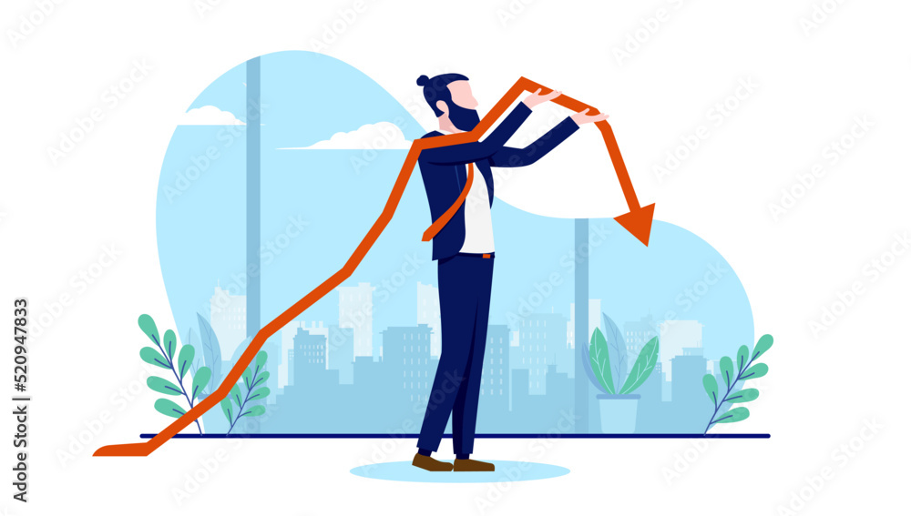 Business recession - Businessman holding falling red arrow showing ...