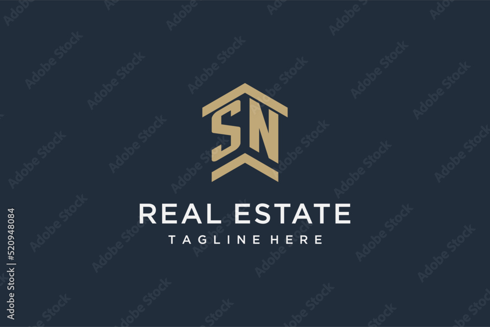 Initial SN logo for real estate with simple and creative house roof ...