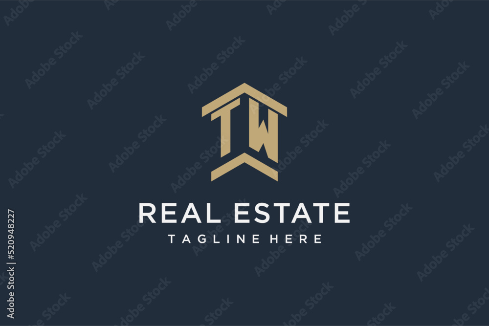 Initial TW logo for real estate with simple and creative house roof ...