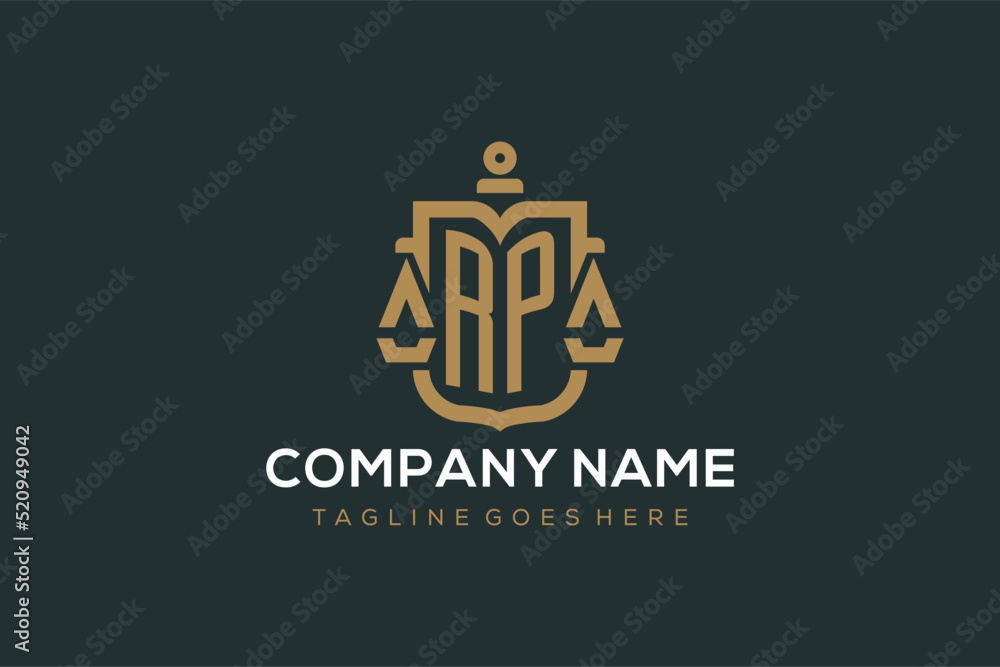 Initial RP logo for law firm with luxury modern scale and shield icon ...