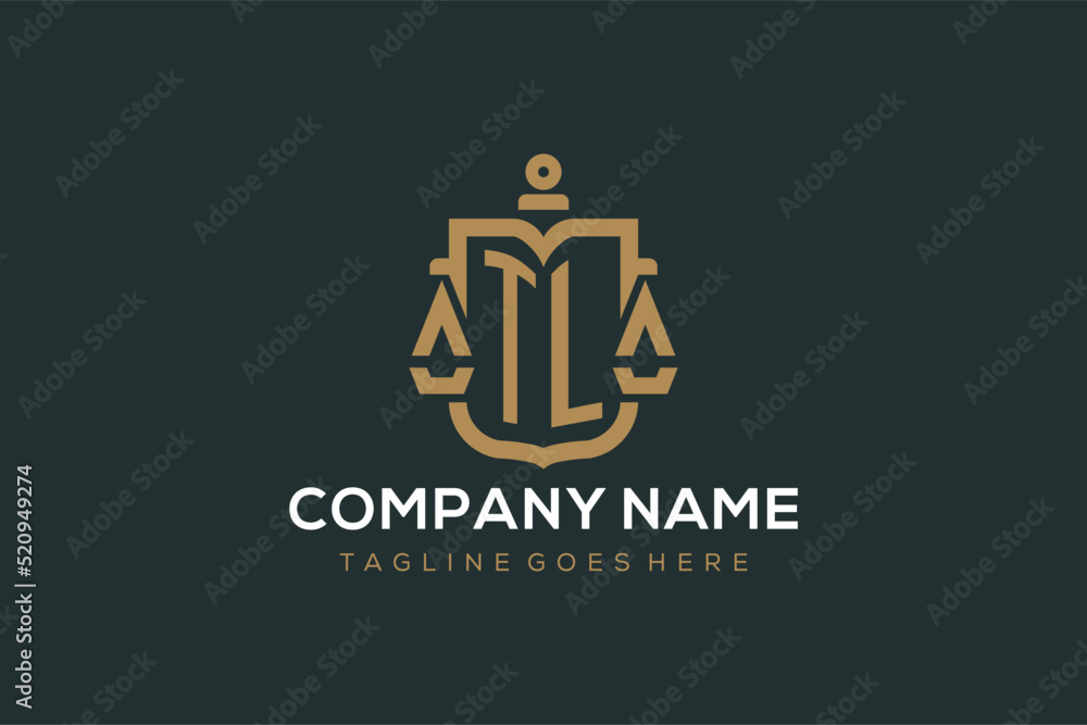 Initial TL logo for law firm with luxury modern scale and shield icon ...