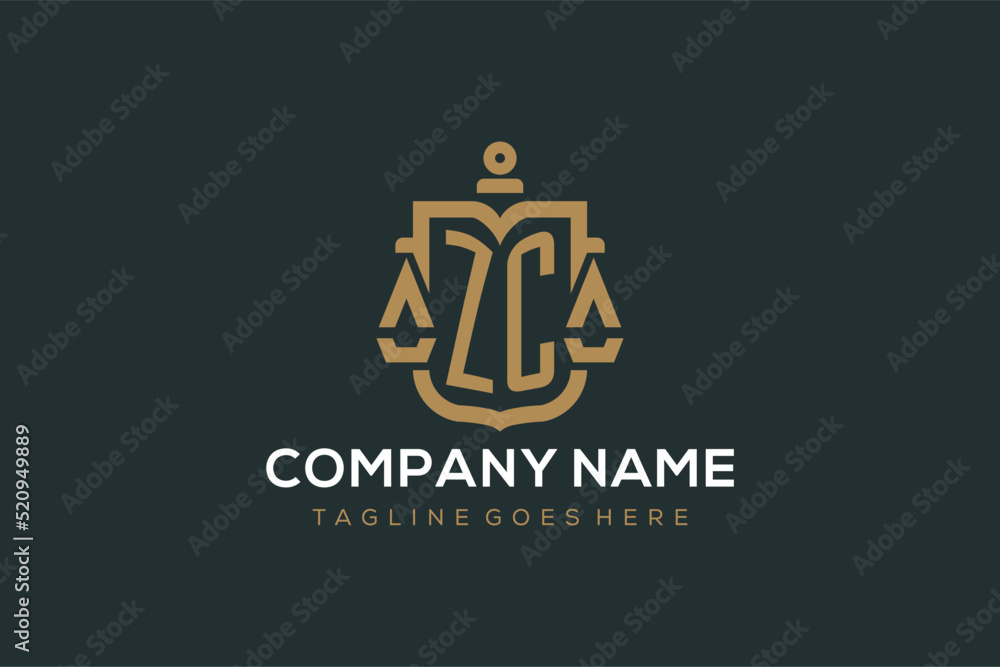Vetor de Initial ZC logo for law firm with luxury modern scale and shield icon logo design do ...