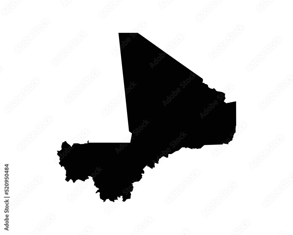 Mali Map. Malian Country Map. Black and White National Nation Outline ...