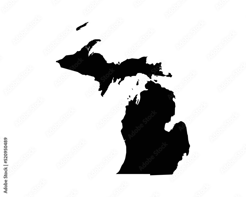 Michigan US Map. MI USA State Map. Black and White Michigander State ...