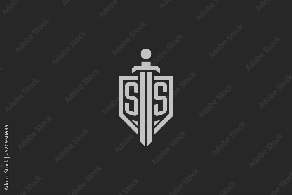 Letter SS logo with shield and sword icon design in geometric style ...