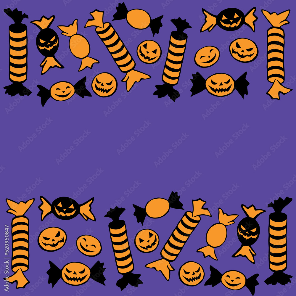 Background, frame of candy in different wrappers in Halloween style ...