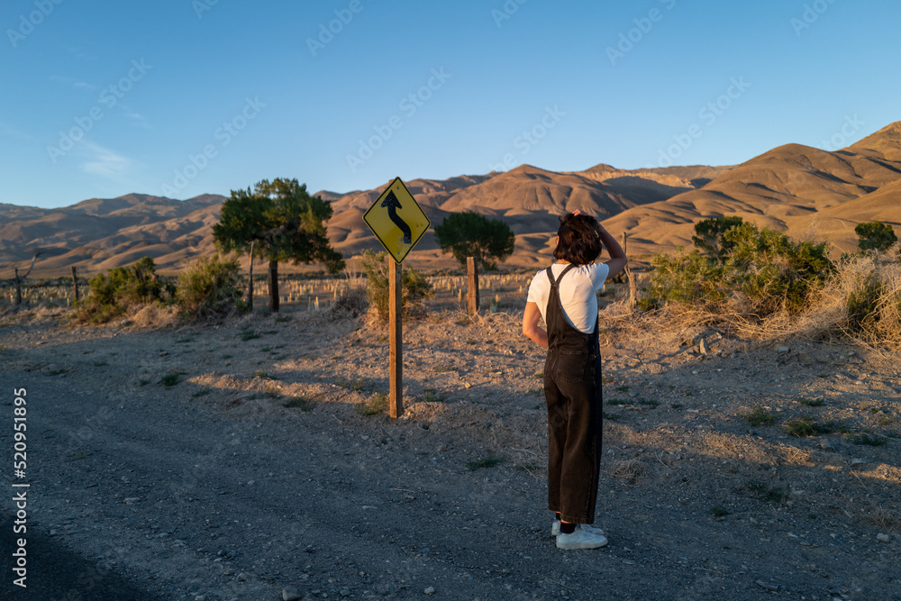 Stranded person in workwear overalls scratches head on side of the road ...