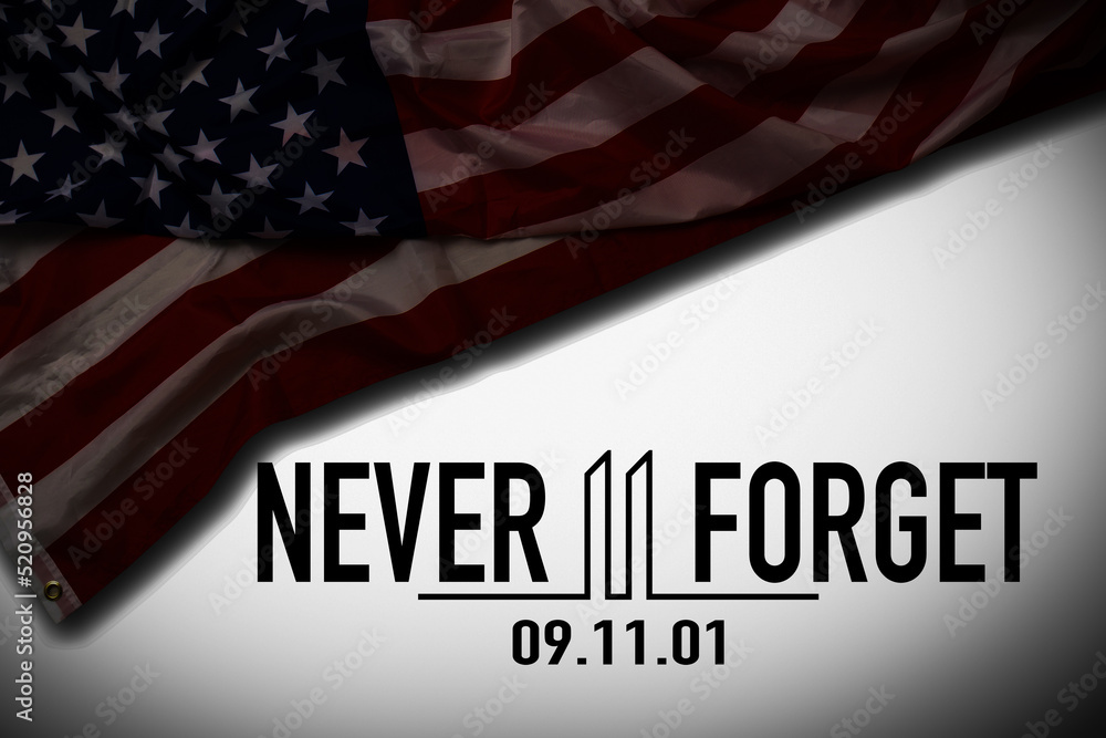 Patriot day typographic emblem. 9-11 logo, We Will Never Forget. illustration. 11 september ...