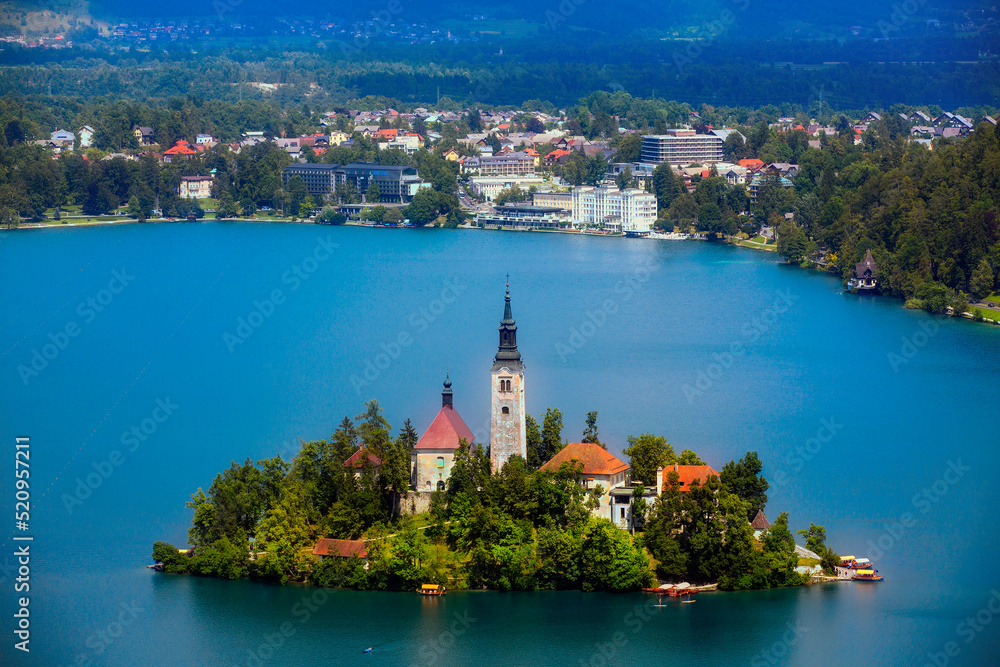Lake Bled with Bled Island and the City of Bled, Slovenia Photos ...
