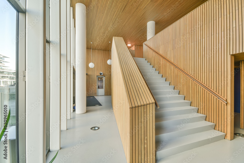 Lobby of a building with entrance to stairs Stock Photo | Adobe Stock