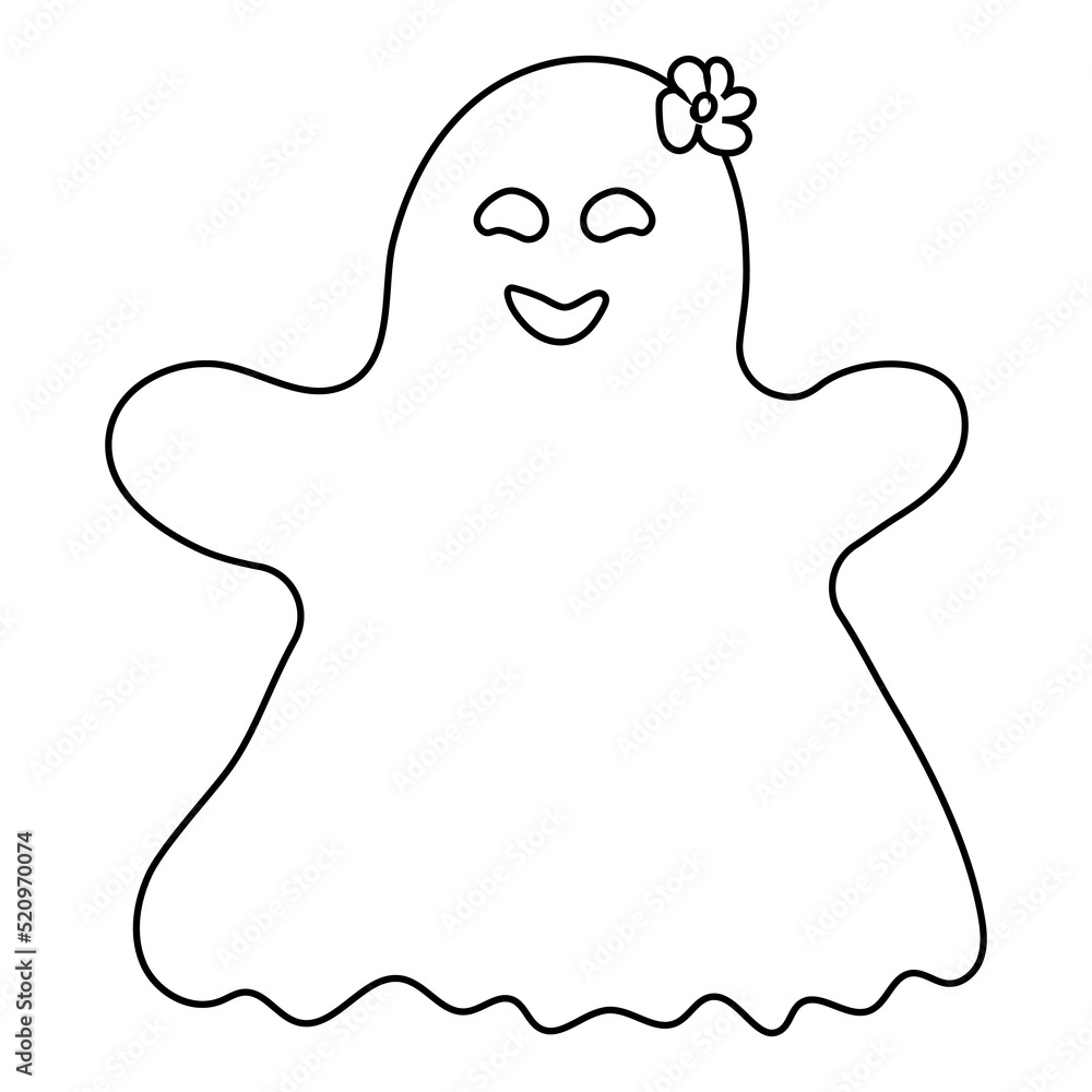 Vector illustration of a cute ghost. Outline doodle illustration Stock ...