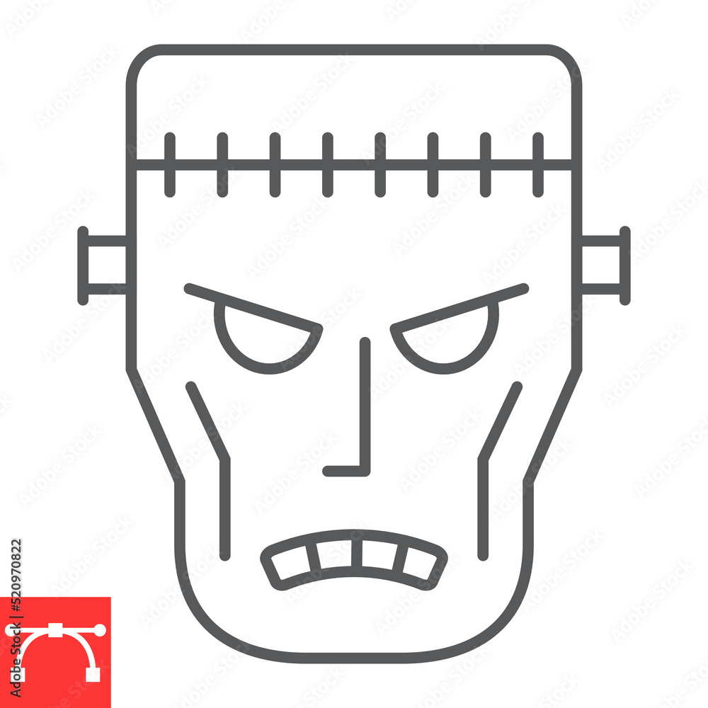 Frankenstein line icon, halloween and monster, zombie vector icon ...