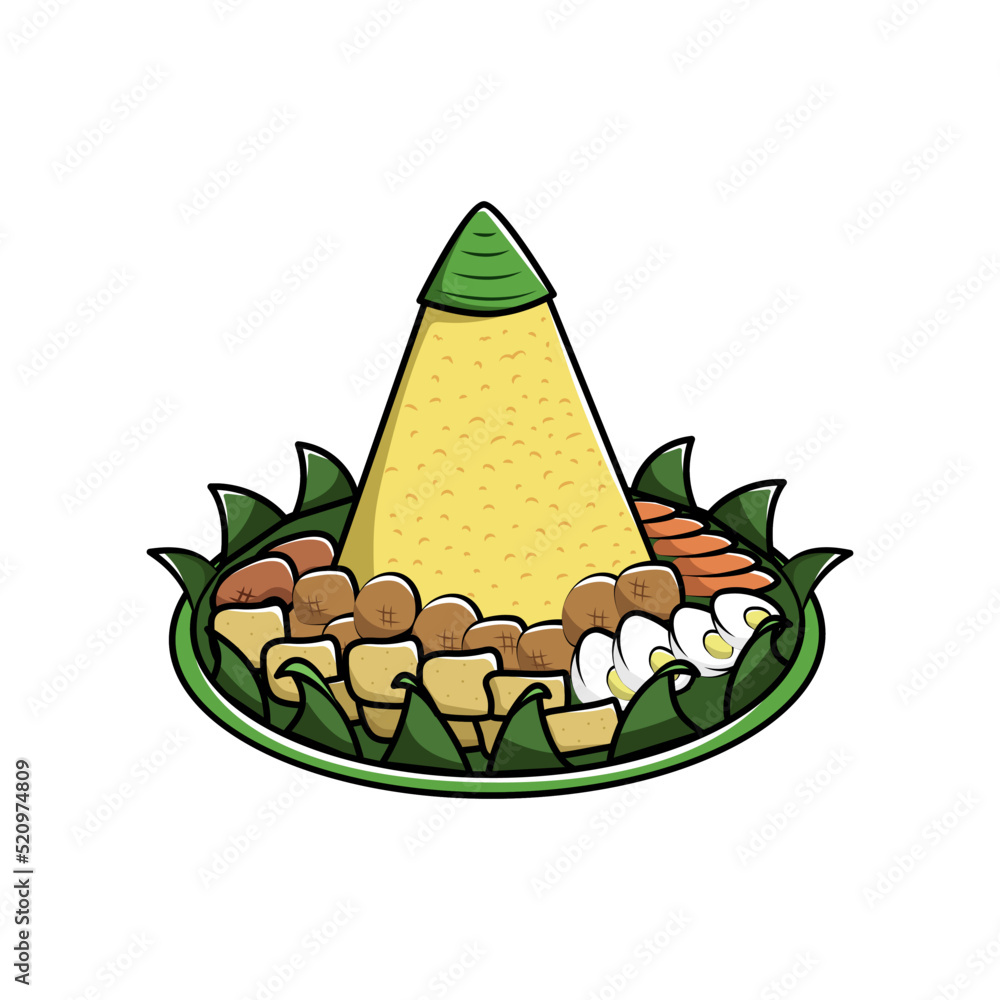 Flat Vector Illustration of Nasi Tumpeng or Nasi Kuning Traditional ...