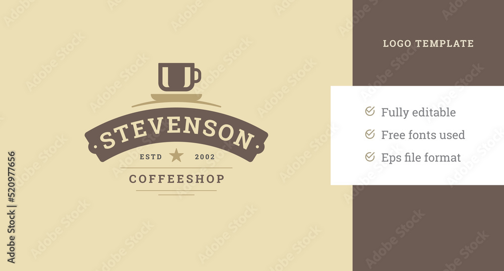 Minimalist coffee cup with curved frame coffeeshop logo design template ...
