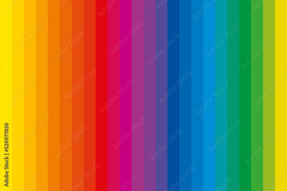 Color bars with complementary colors. Spectrum of 24 rainbow colored strips, unique color hues ...