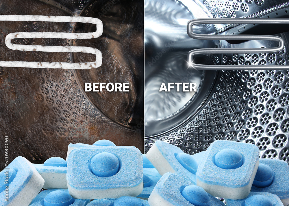 Drum and heating element of washing machine before and after using ...
