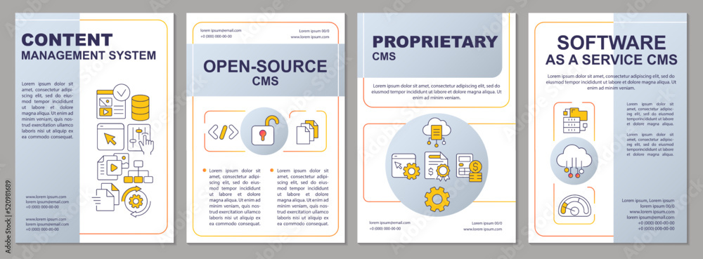 CMS types grey brochure template. Open-source and proprietary kinds ...