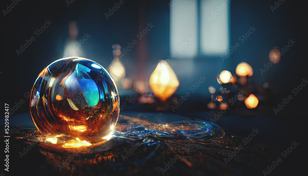 Magic glass ball. Neon light, neon. Fantasy ball, predictions of the ...