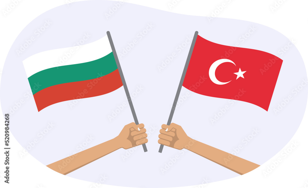 Turkey and Bulgaria flags. Bulgarian and Turkish national symbols. Hand ...