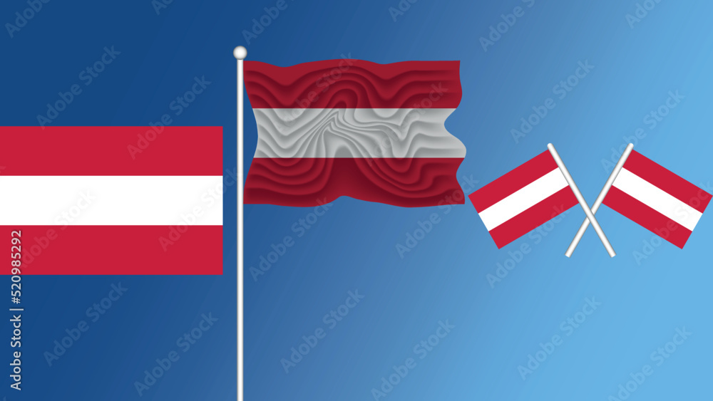 Waving Flag of austria on the blue gradient background with wind ...
