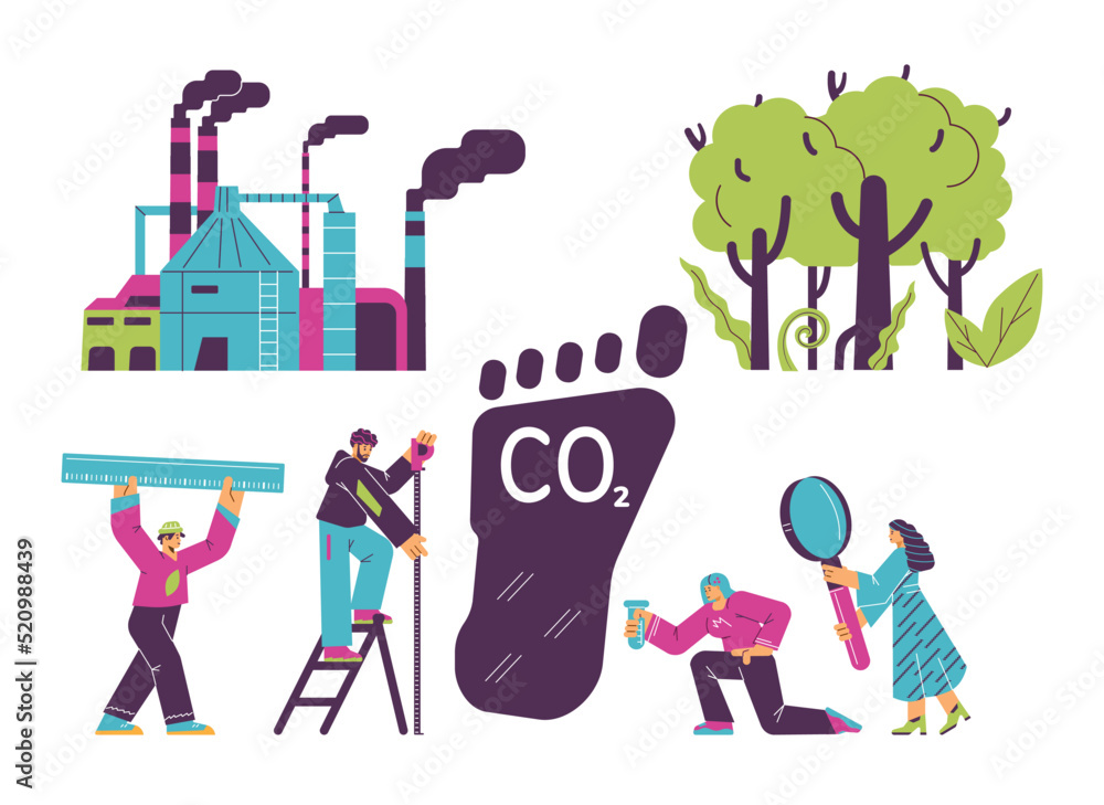 Carbon footprint and greenhouse gas emission concept, flat vector ...