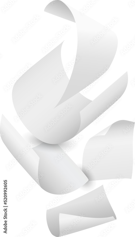 Falling paper. Realistic flying sheets chaotic compositions. Curled ...