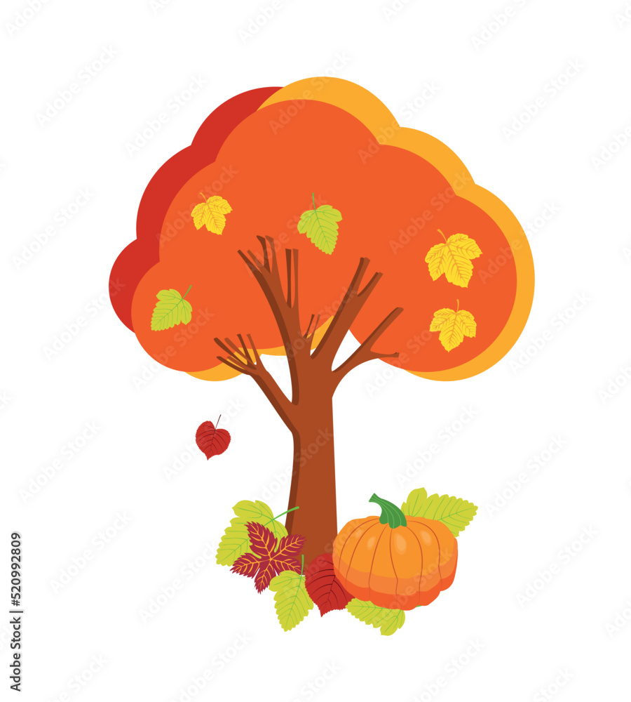 Autumn tree flat design for the design of a composition of posters ...