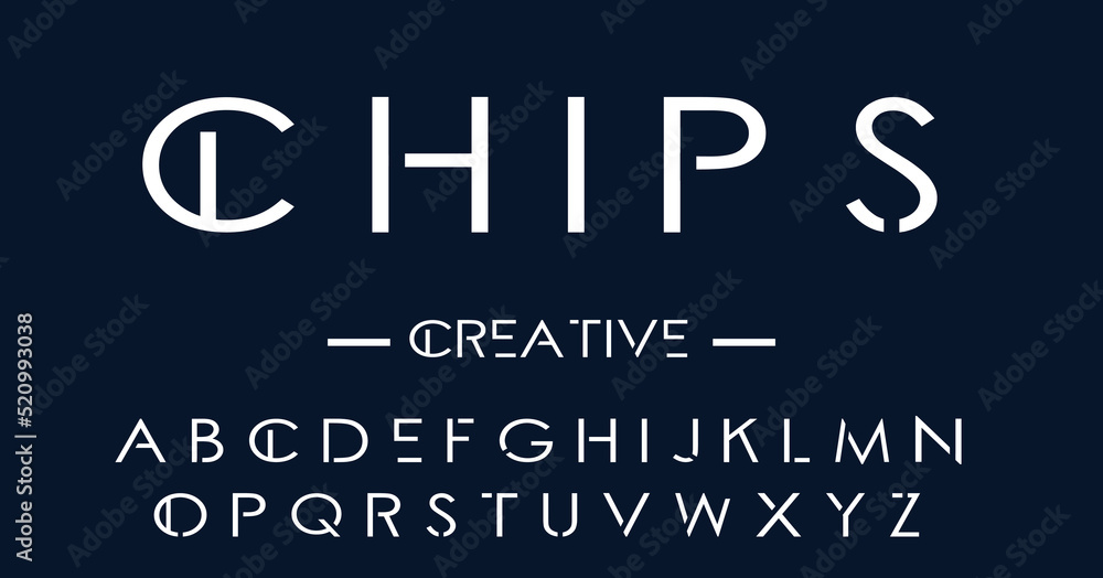 CHIP style alphabet. Thin segment line font, minimalist type for modern futuristic logo, elegant ...